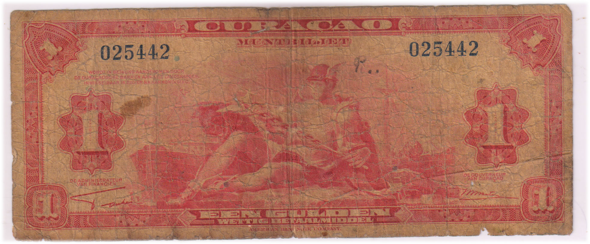 Curacao - 1 gulden 1942 scarce vf- , currency note - KB Coins & Currencies