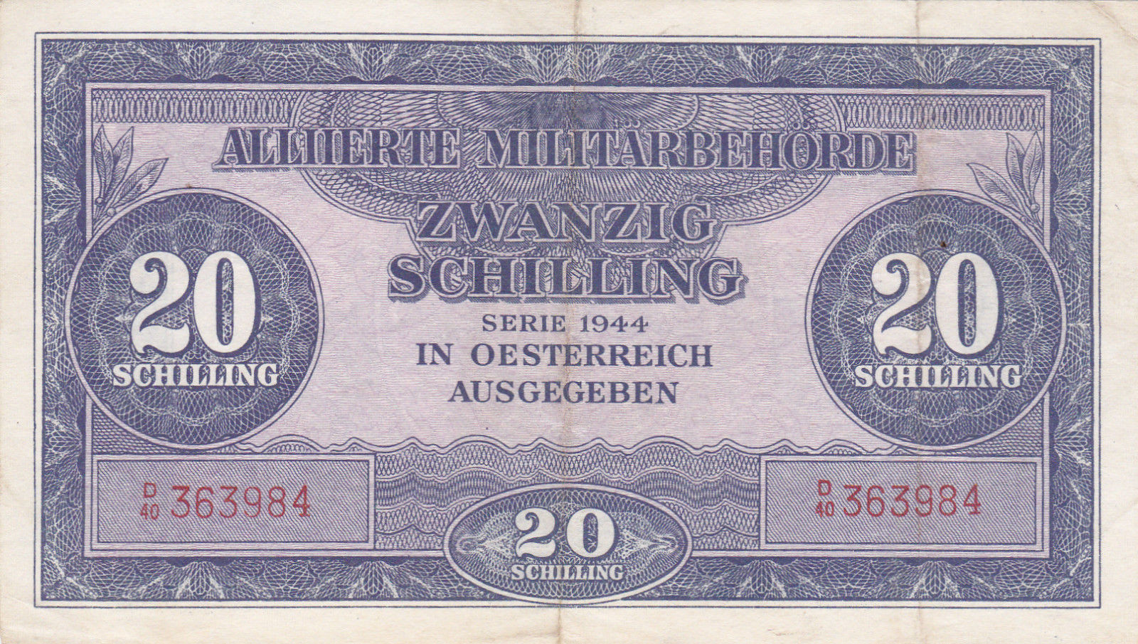 Austria - Allied Military ,20 schillings 1944 currency note - KB Coins ...