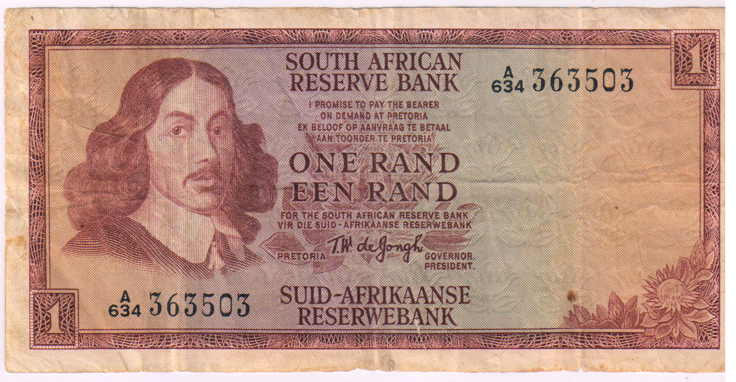South Africa - 1 rand 1966 - 72 used currency note - KB Coins & Currencies