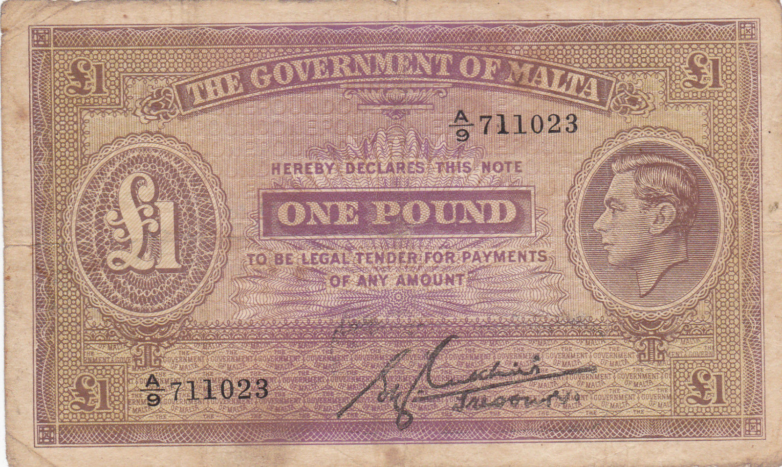 British Malta - 1 pound G VI 1940 uni face used currency note - KB ...