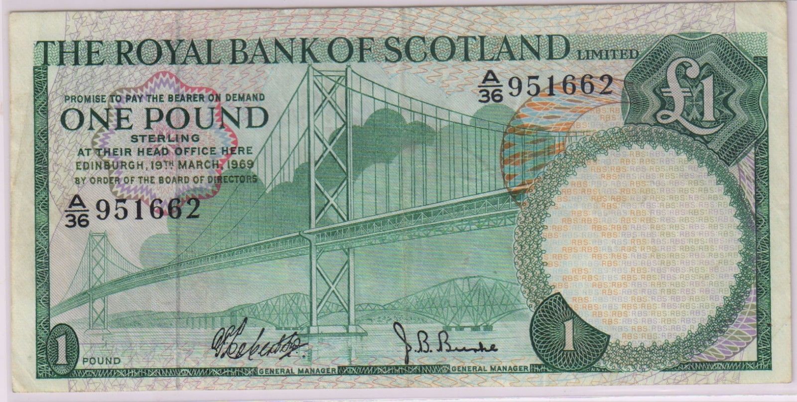 Scotland - 1 pound 1969 currency note A/36 - KB Coins & Currencies