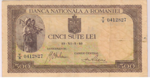 Romania - 500 lei 1940 provisional issue used currency note - KB Coins ...