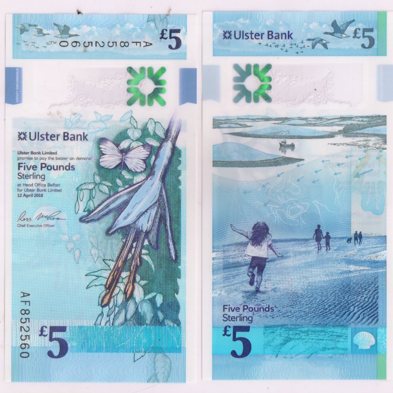 Northern Ireland - 5 pounds 2018 ,hybrid polymer unc currency note - KB ...