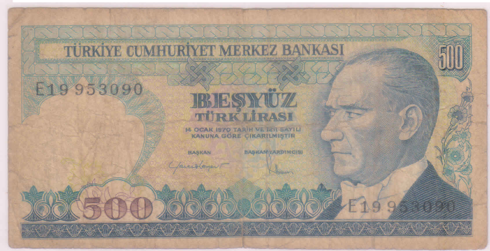Turkey - 500 lira 1970 used currency note - KB Coins & Currencies